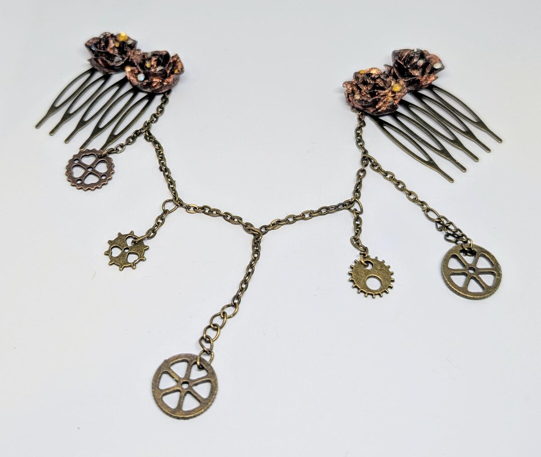 Handmade Steampunk Hair Comb, Rose & Cog Chain, Gift Boxed - Etsy
