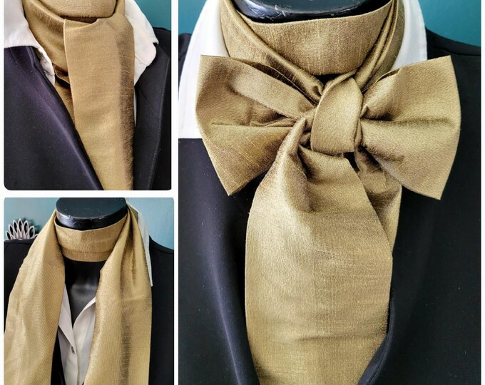 Antique Gold Faux Silk Dupion Self Tie Long Cravat Neck Scarf Multi Way ...