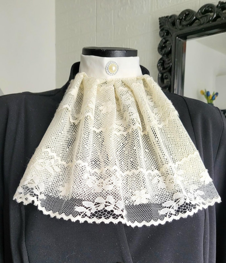 Ivory Cream Lace Jabot Cravat Collar Victorian Neck Ruffle Steampunk ...