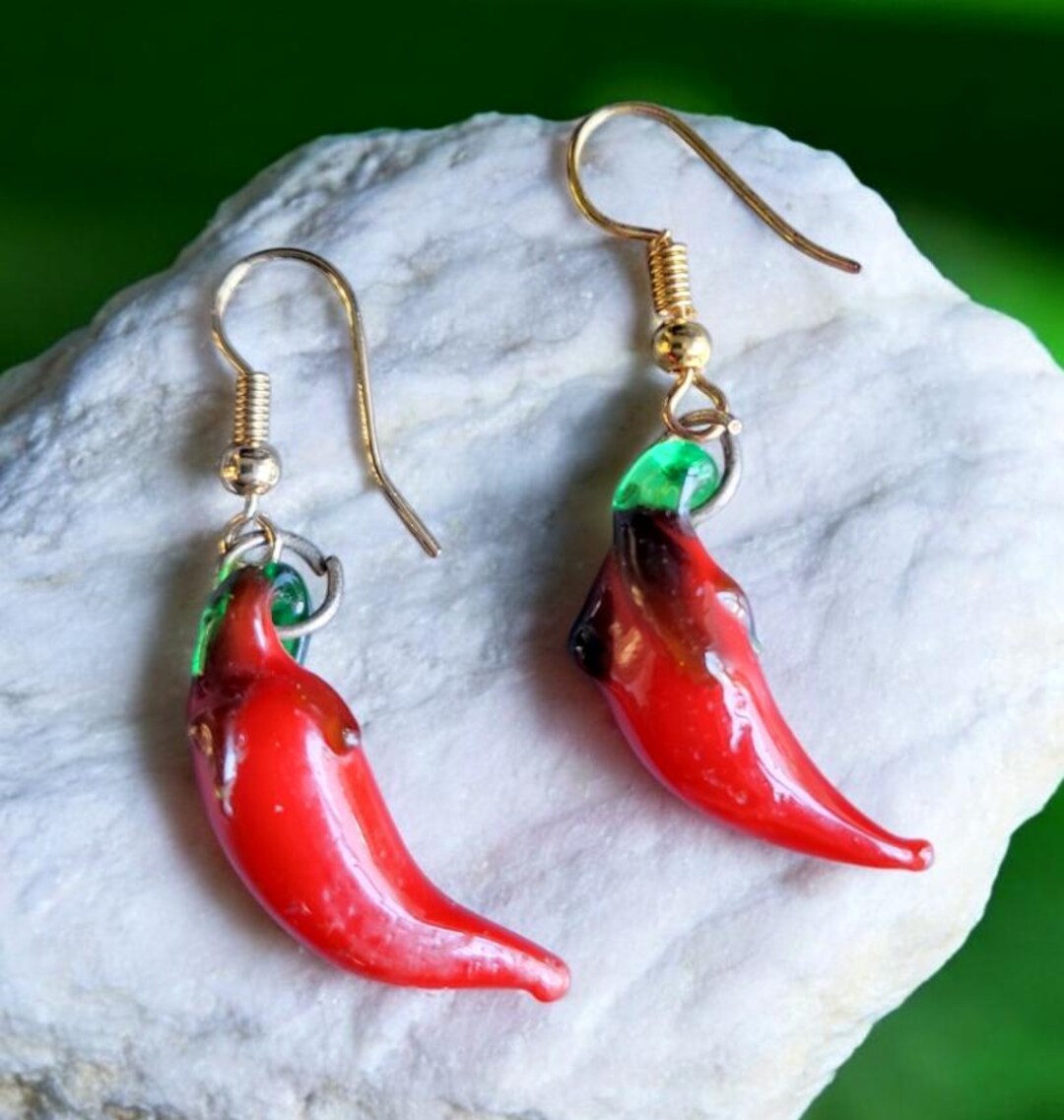 Red Chilli Pepper Glass Drop Earrings - Etsy