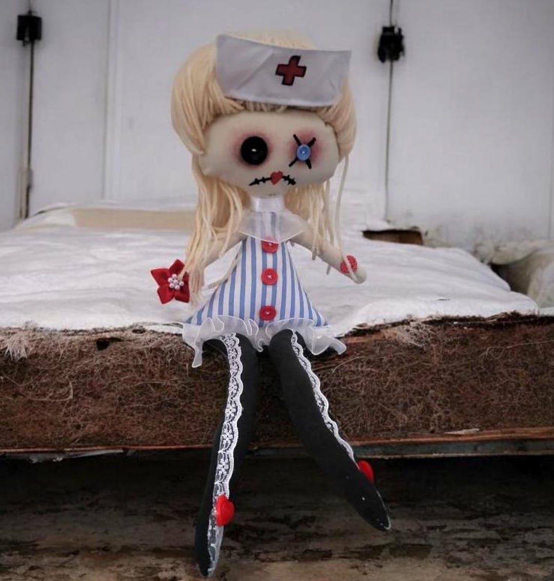 Handmade Gothic Art Doll Creepy Nurse 16" OOAK Weird Ragdoll Fantasy ...