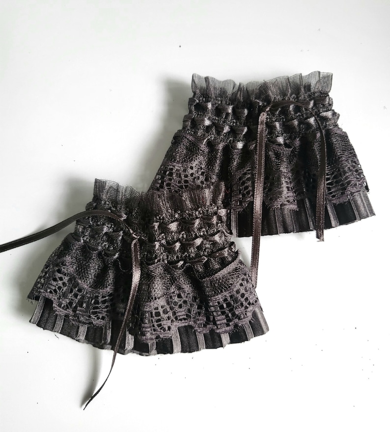 Black Lace Wrist Cuffs Ruffled Lace Goth Whitby Victorian Style Larp ...