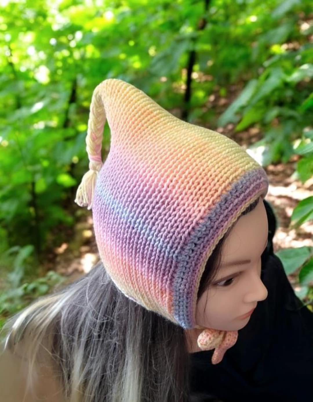 Handmade Knitted Pixie Bonnet: Pastel Rainbow Tie Hat - Etsy