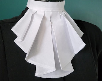 White Cotton Jabot Cravat Neck Frill With Lace Edge Victorian Steampunk ...