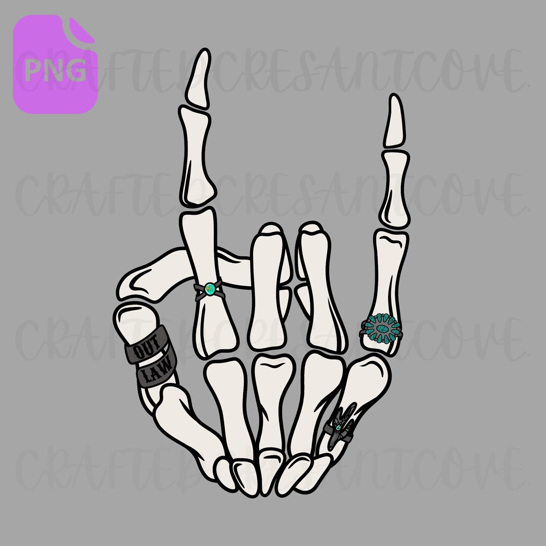 Western Turquoise Rock N Roll Skull Hand PNG Digital Design - Etsy