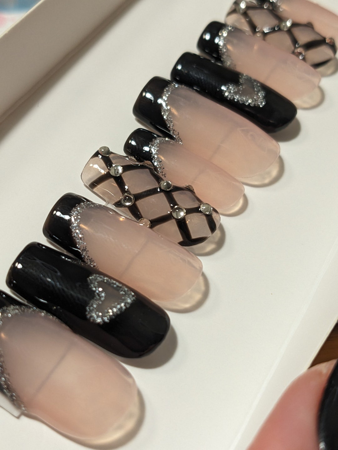Black French Tip Gothic Nails - Etsy