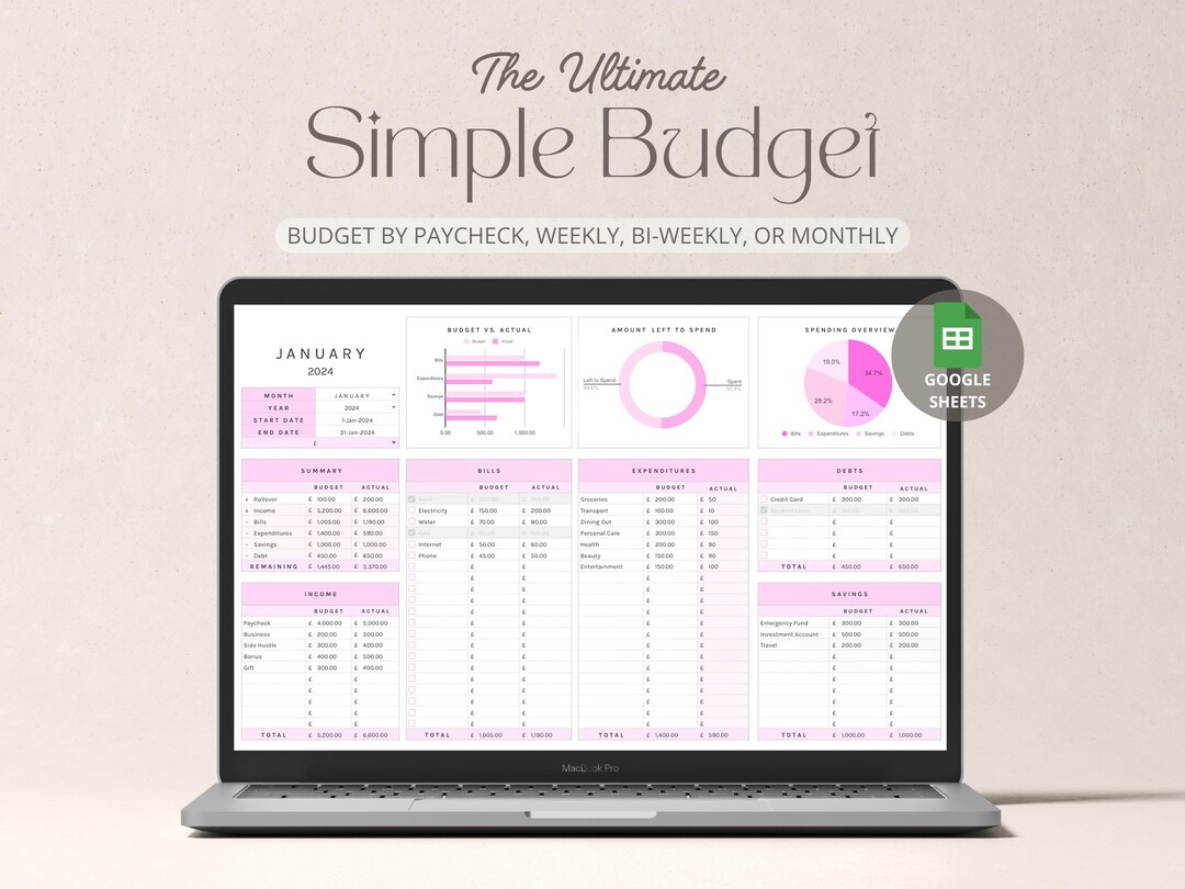 Budget Planner Google Sheets Monthly Budget Spreadsheet Paycheck Budget ...
