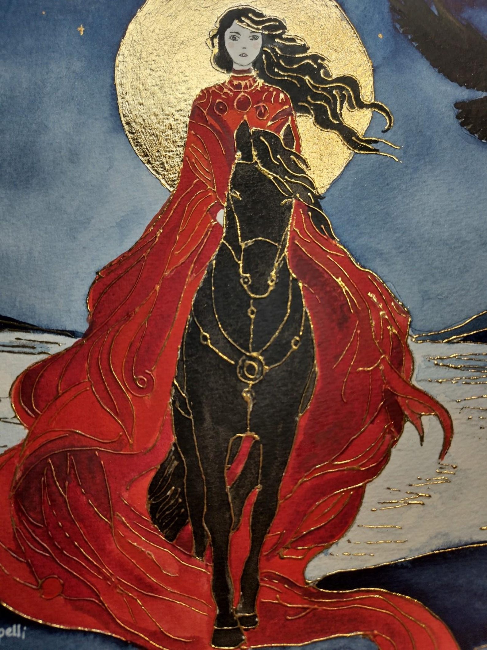 Giclée Print, Hand Gilded: Macha’s Crimson Veil - Etsy