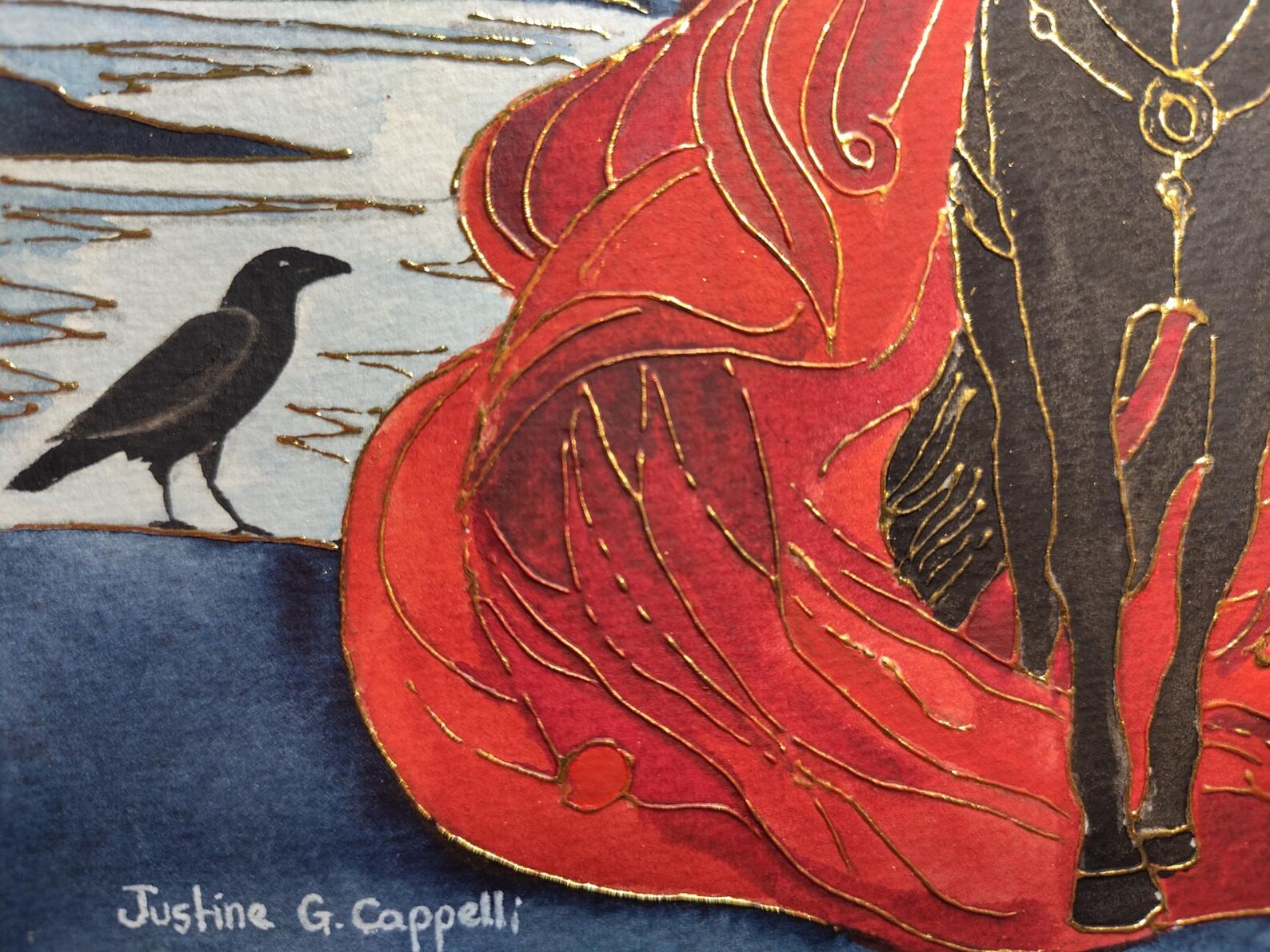 Giclée Print, Hand Gilded: Macha’s Crimson Veil - Etsy