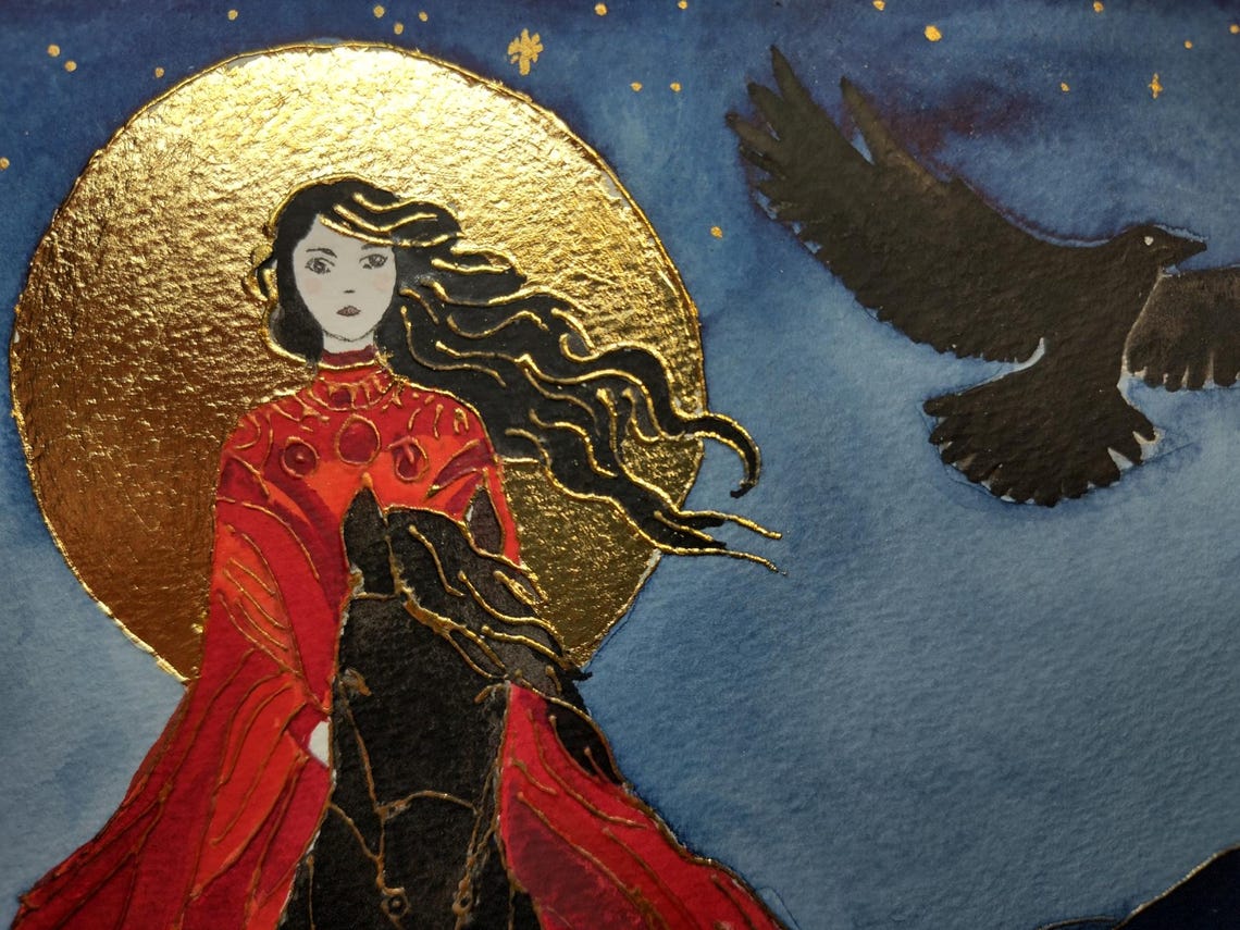 Giclée Print, Hand Gilded: Macha’s Crimson Veil - Etsy