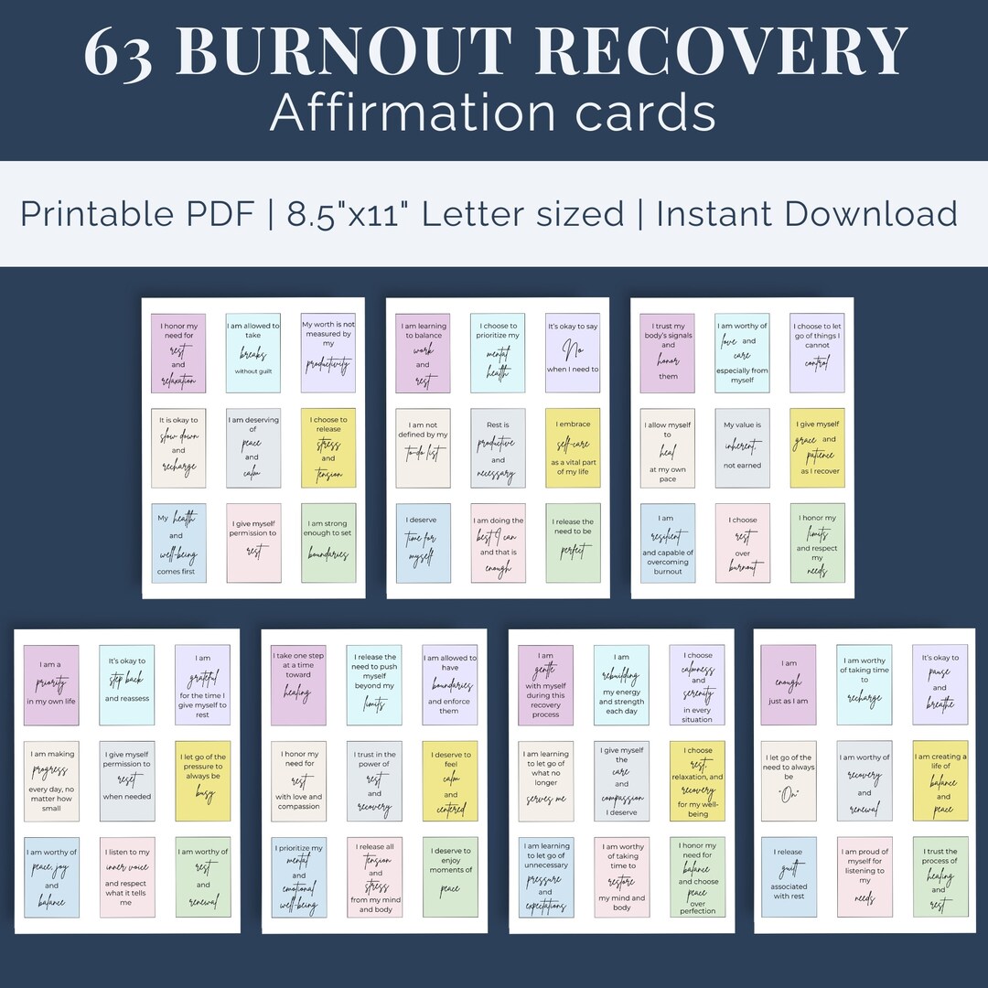 63 Burnout Recovery Affirmation Cards: Printable Self-care Deck (PDF ...