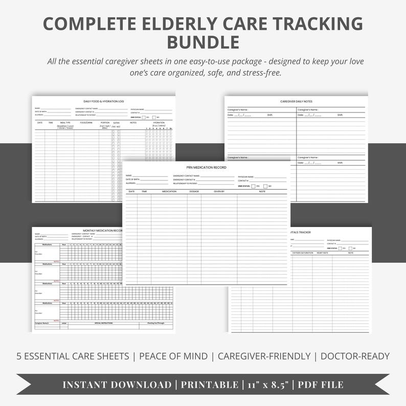 Elderly Care Bundle | Caregiver Printable Log Sheets | Medication ...