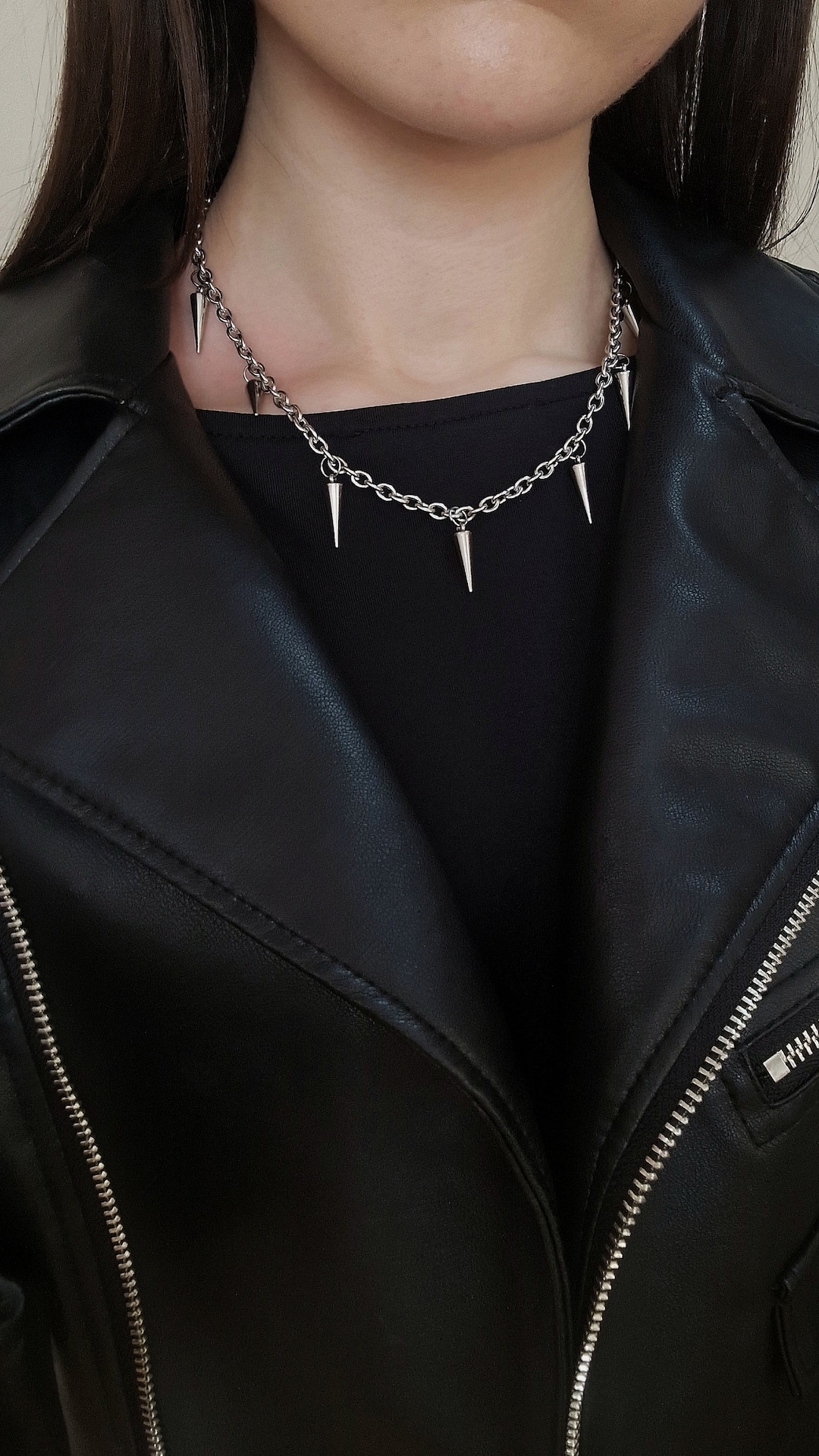 Gothic Spikes Necklace, Silver Steel Punk Rivet Necklace, Spike Chain ...
