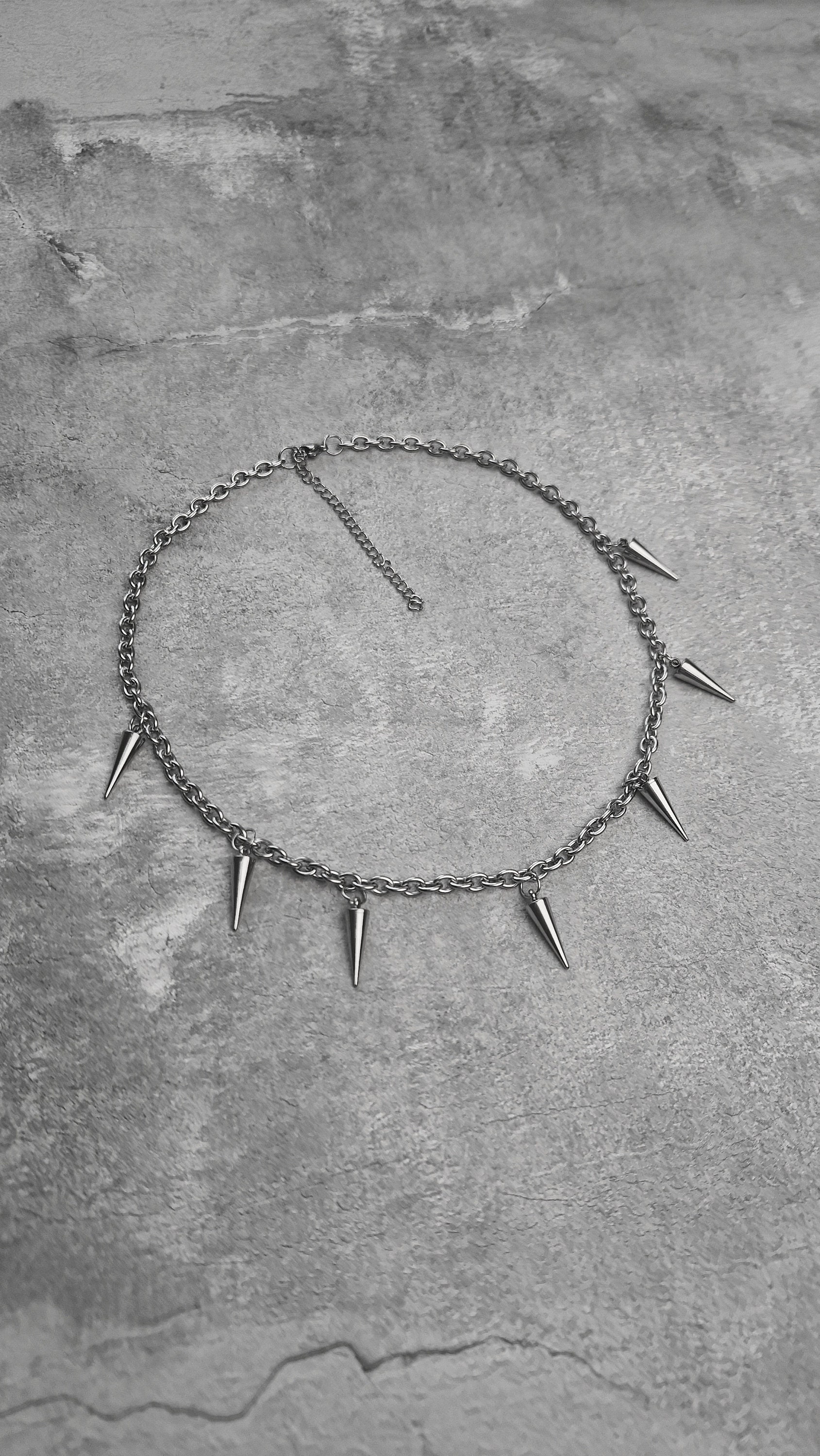 Gothic Spikes Necklace, Silver Steel Punk Rivet Necklace, Spike Chain ...