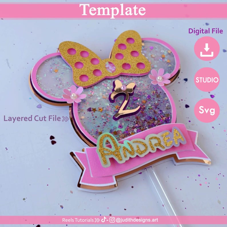 Pink Minnie Cake Topper Template for Cricut and Cameo, Layered Cut File ...