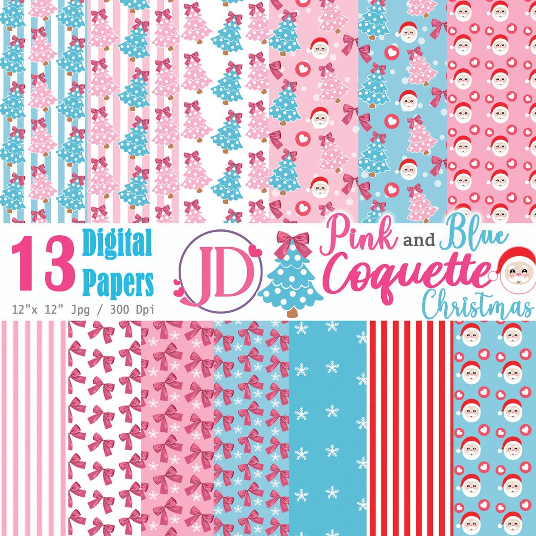 Digital Papers Christmas Pink and Blue Coquette, 13 Similar Digital ...