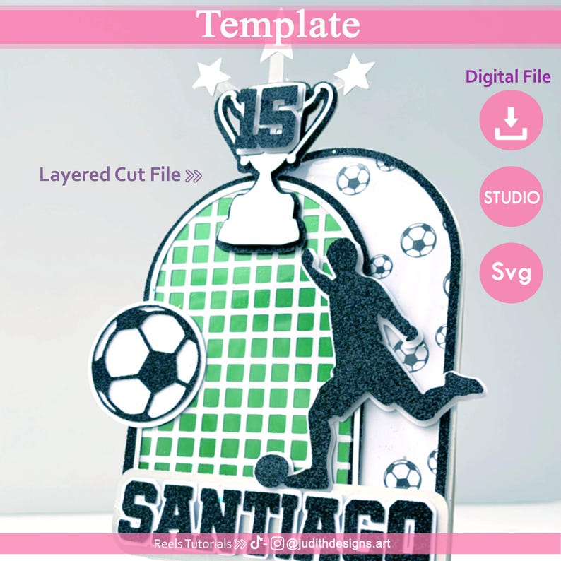 Soccer Cake Topper Svg and Studio, Cutting Template, Layered Cut, Cake ...