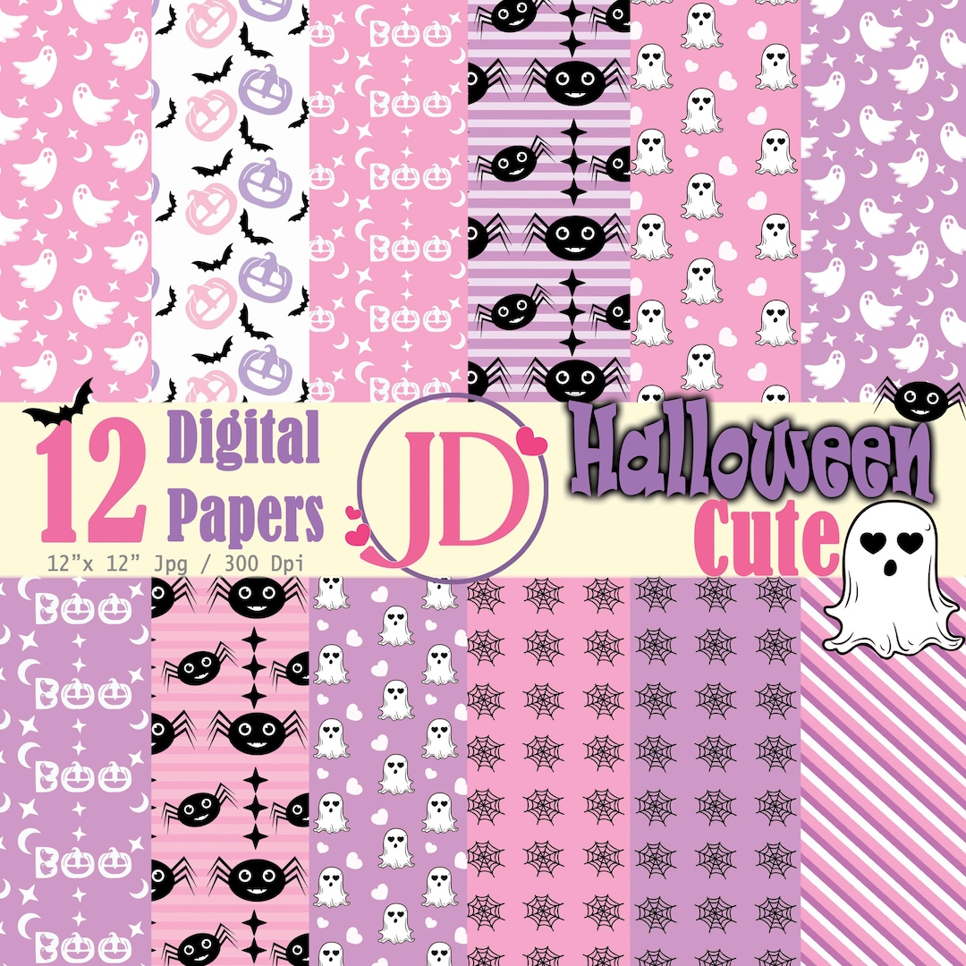 Halloween Pink Digital Paper, Halloween Inspired Digital Paper With Png ...