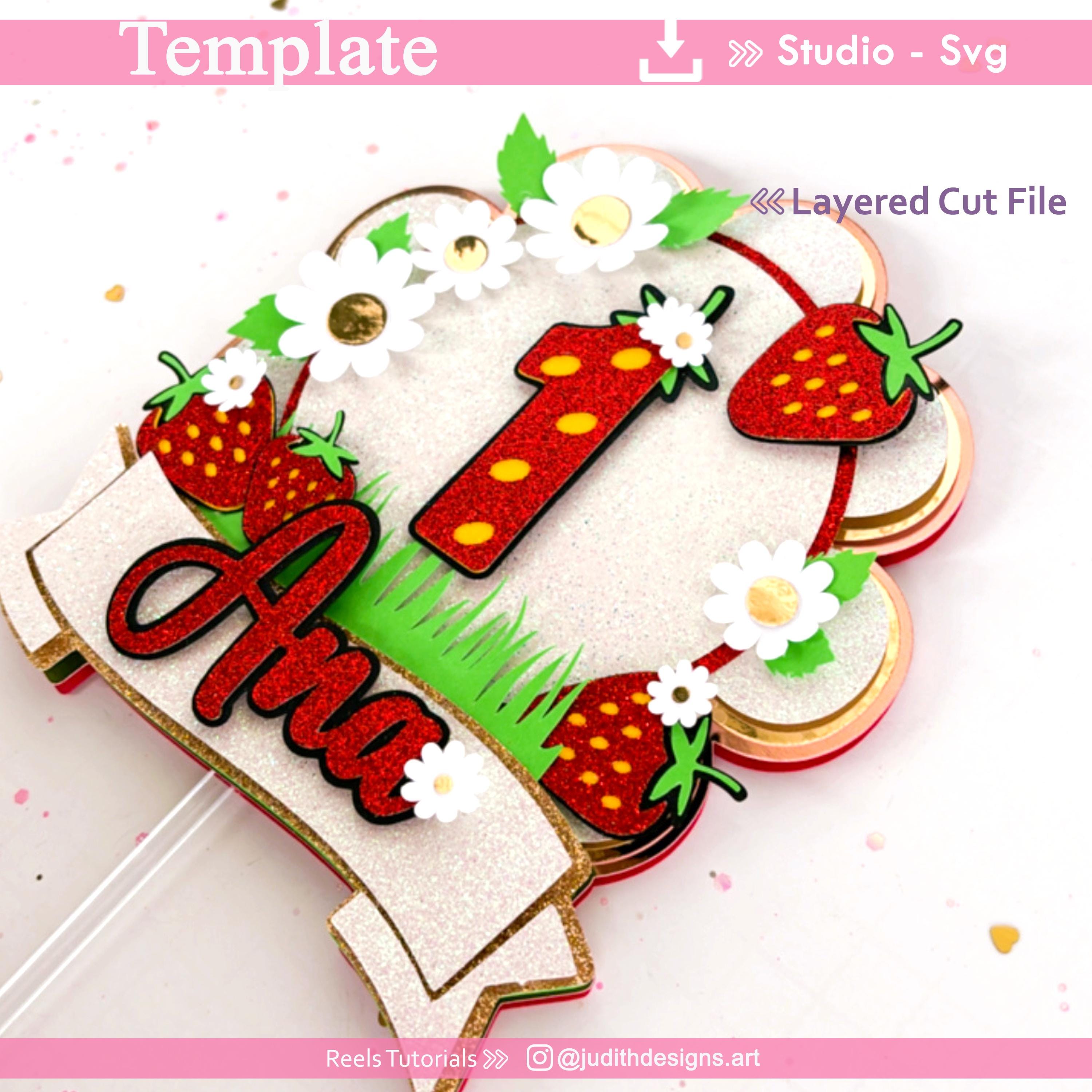 Strawberry Cake Topper for Studio and SVG, Strawberry Layered File ...
