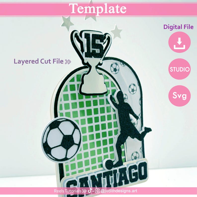 Soccer Cake Topper Svg and Studio, Cutting Template, Layered Cut, Cake ...