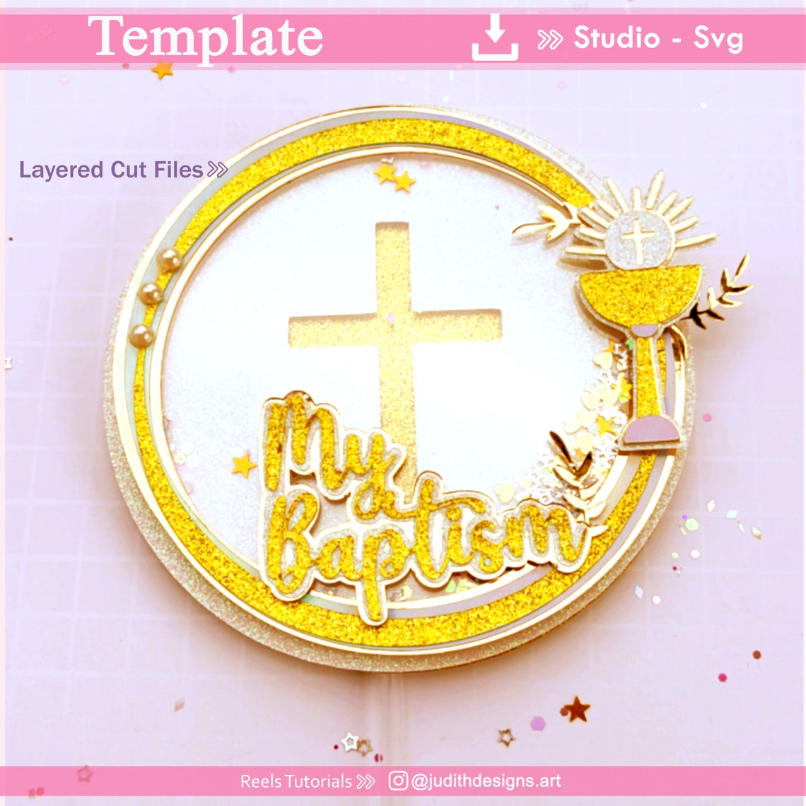 Baptism Cake Topper Layered File for Studio and SVG, First Communion ...