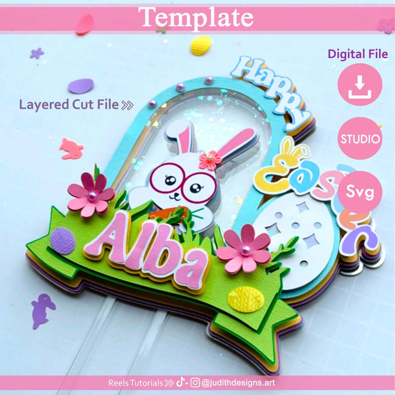 Easter Cake Topper Template Svg and Studio, Layered Easter Bunny Cut ...