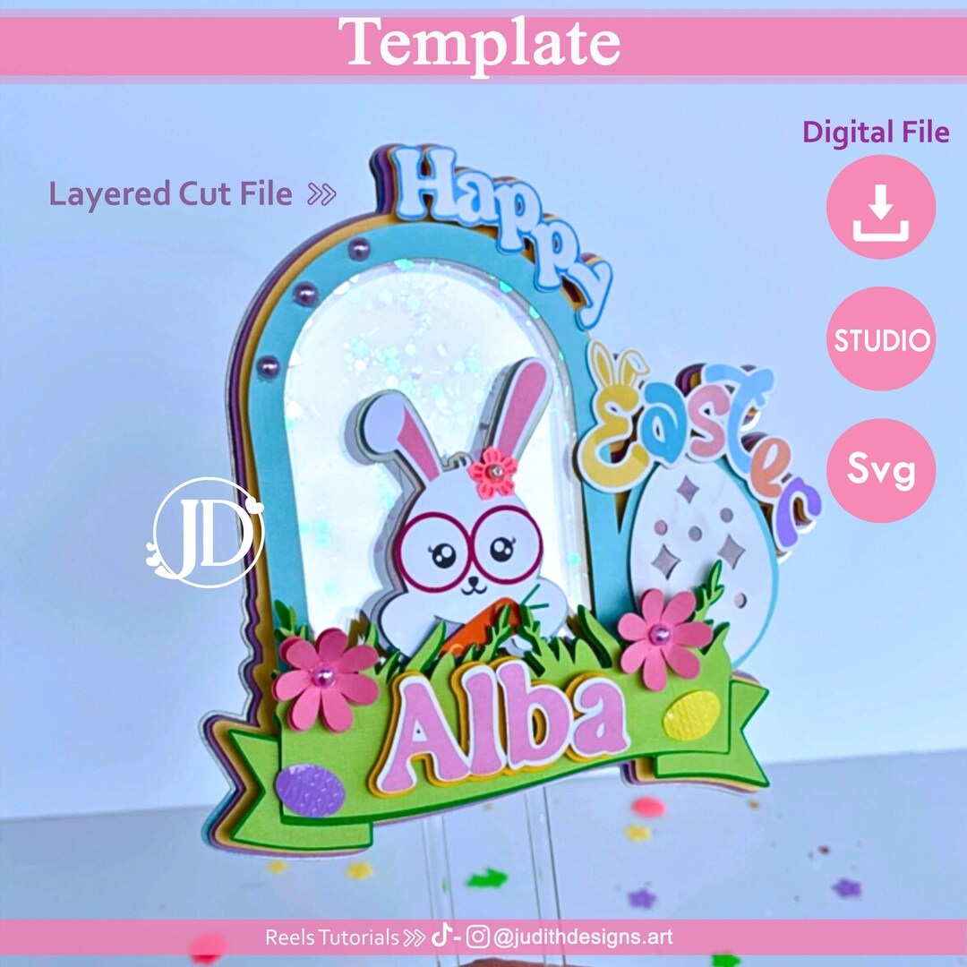 Easter Cake Topper Template Svg and Studio, Layered Easter Bunny Cut ...
