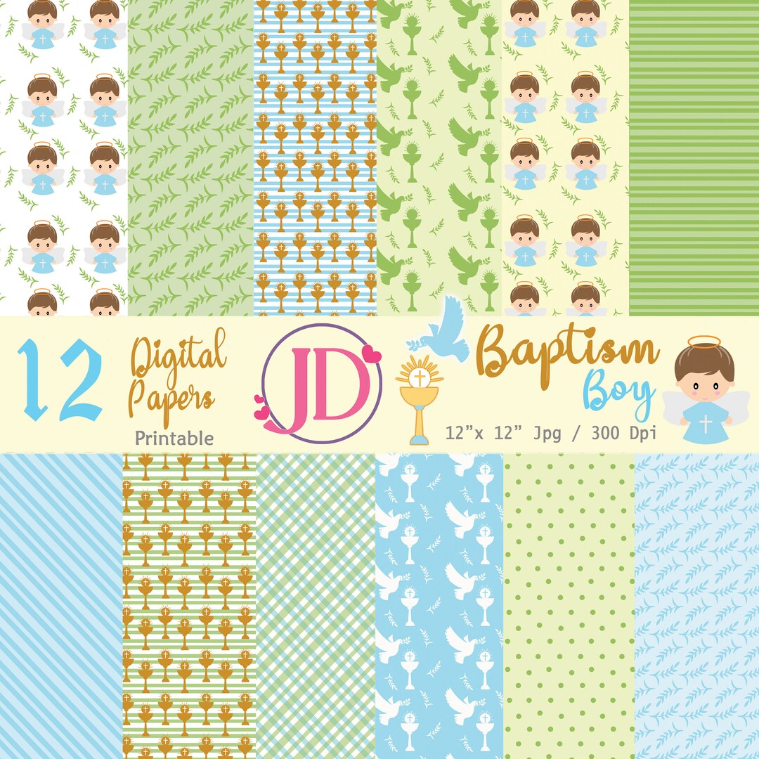 Boy's Baptism Digital Papers, 12 Digital Papers in Jpg and PNG Images ...