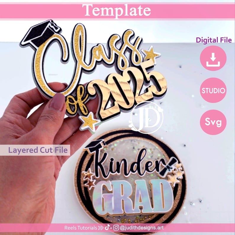 Graduation Cake Topper Svg and Studio, Cutting Template, Layered Cut ...