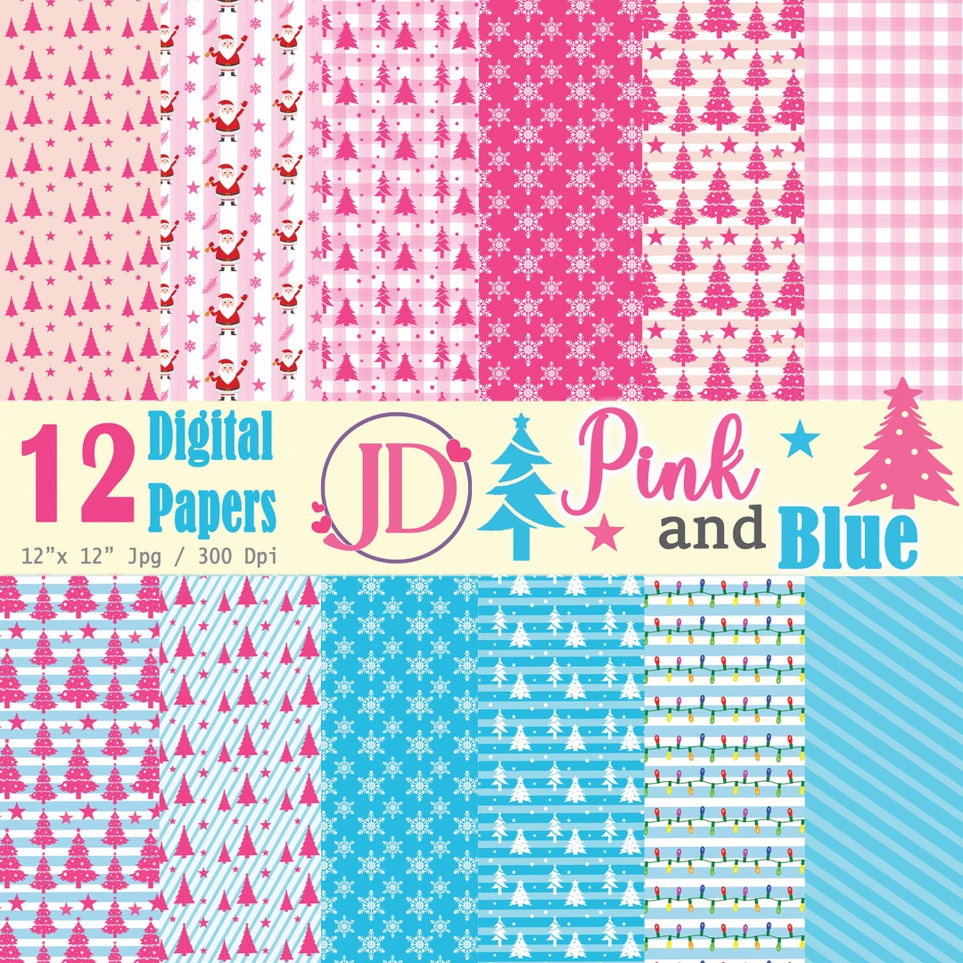 Pink and Blue Christmas Digital Paper, Christmas Digital Papers ...