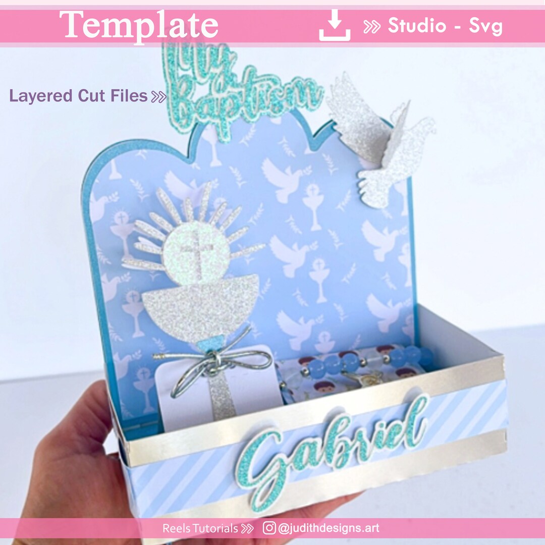 Box Template for Baptism in Studio and SVG, Ferrero Box Template, Box ...