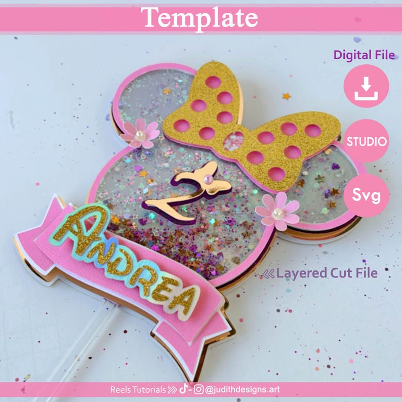 Pink Minnie Cake Topper Template for Cricut and Cameo, Layered Cut File ...