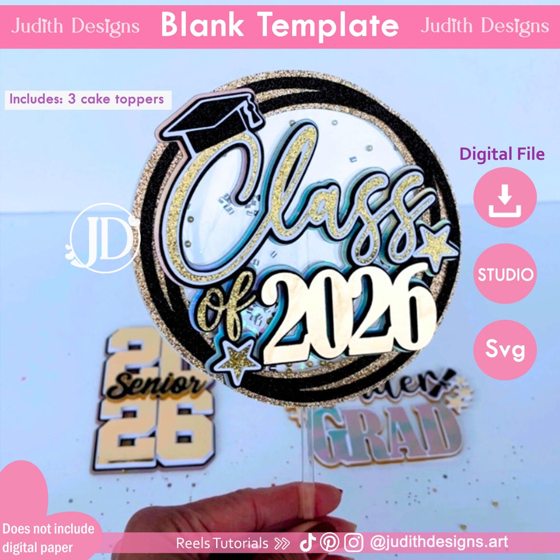 Graduation Cake Topper Svg and Studio, Cutting Template, Layered Cut ...