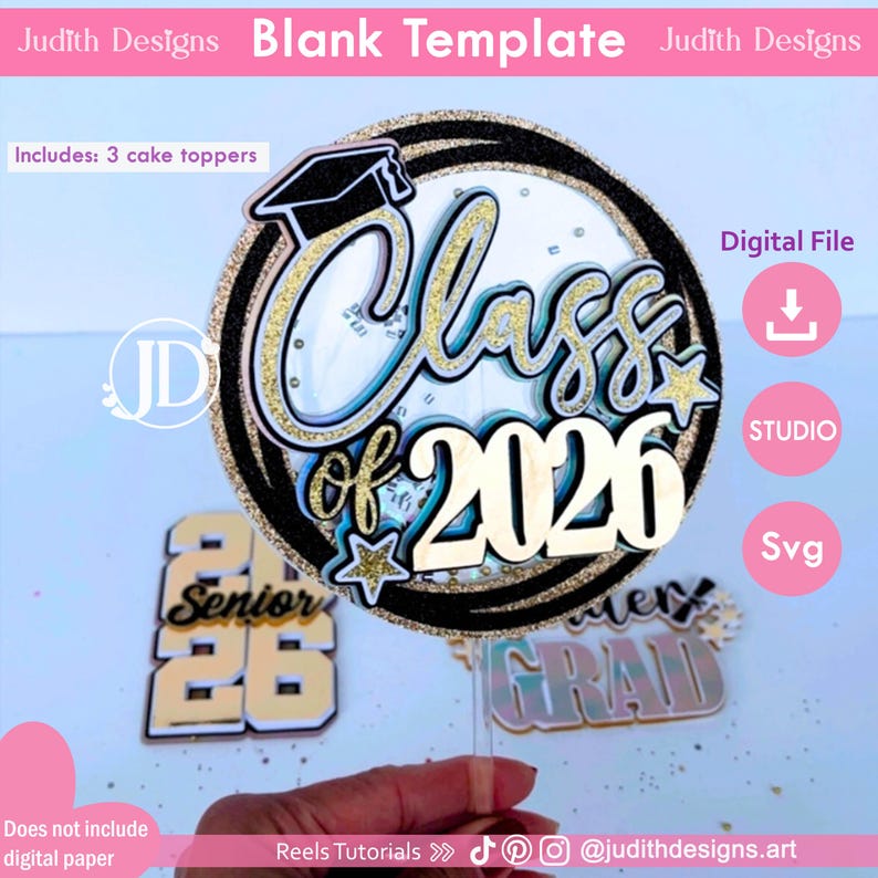 Graduation Cake Topper Svg and Studio, Cutting Template, Layered Cut ...