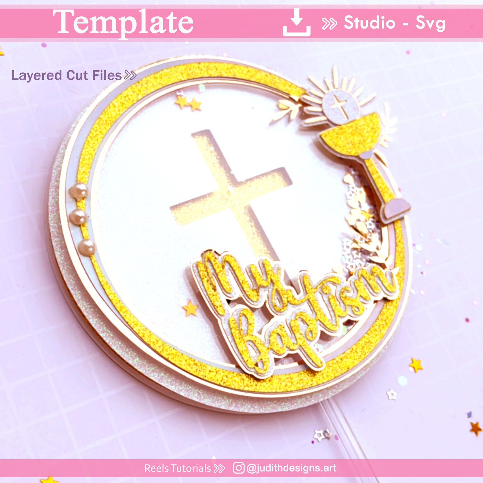 Baptism Cake Topper Layered File for Studio and SVG, First Communion ...