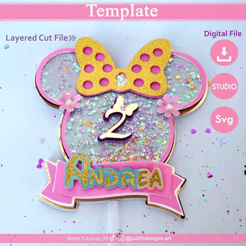 Pink Minnie Cake Topper Template for Cricut and Cameo, Layered Cut File ...