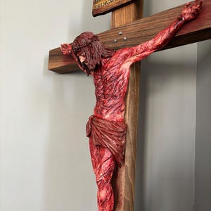 Handmade Realistic Crucifix, Walnut Wood Cross – 3D Jesus Figure ...