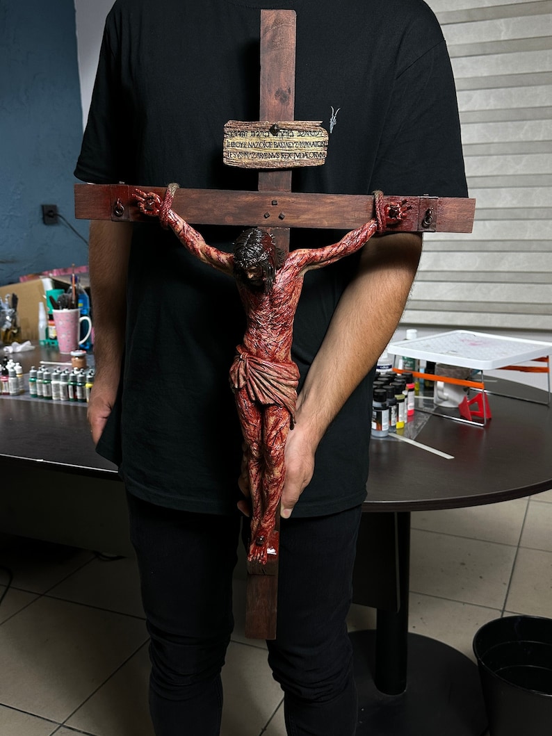 Jesus Crucifix – Hand-painted Realistic Resin & Walnut Original Artwork ...