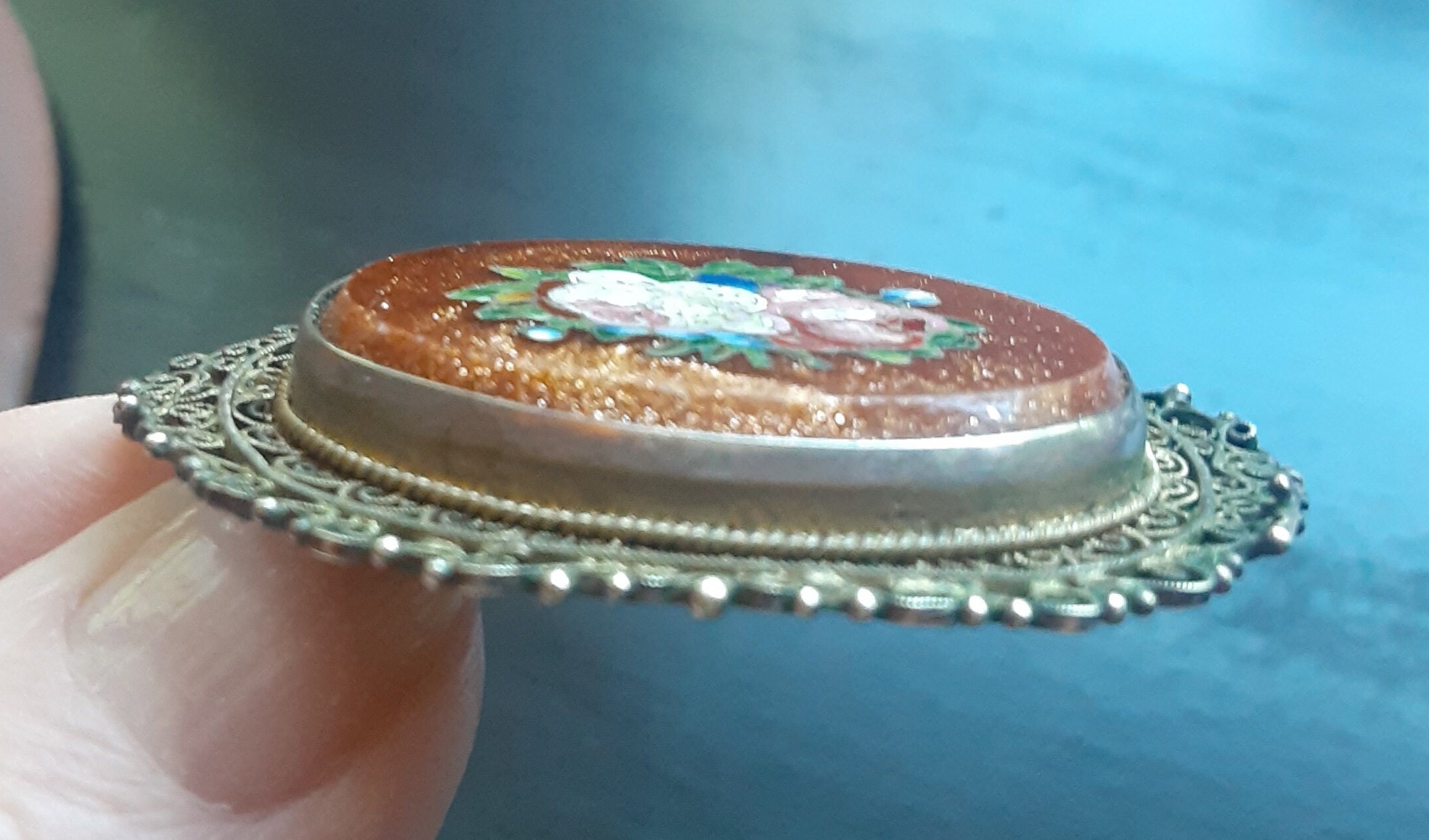 A Victorian Micro Mosaic Brooch With Coppery Glass and Trombone Clasp ...