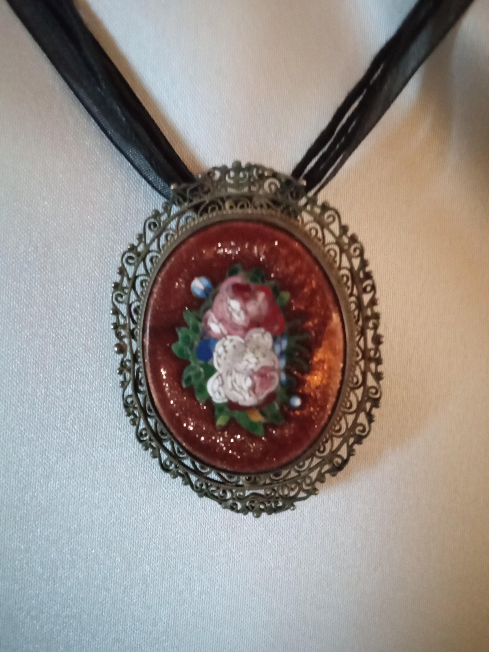A Victorian Micro Mosaic Brooch With Coppery Glass and Trombone Clasp ...