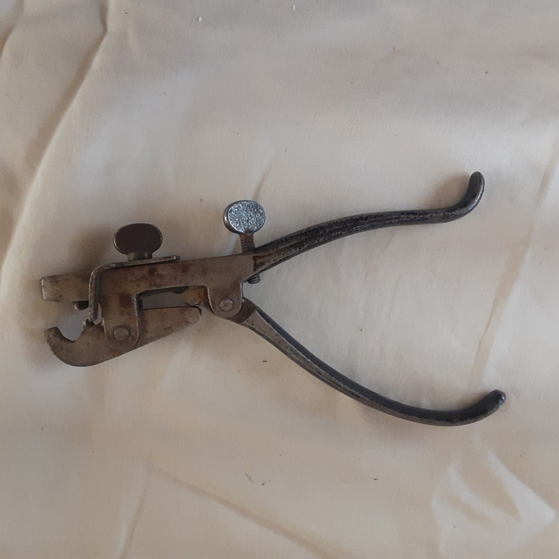 Pair of Antique Metal Tools, Saw Blade Crimper, Hand Crank Metal Drill ...