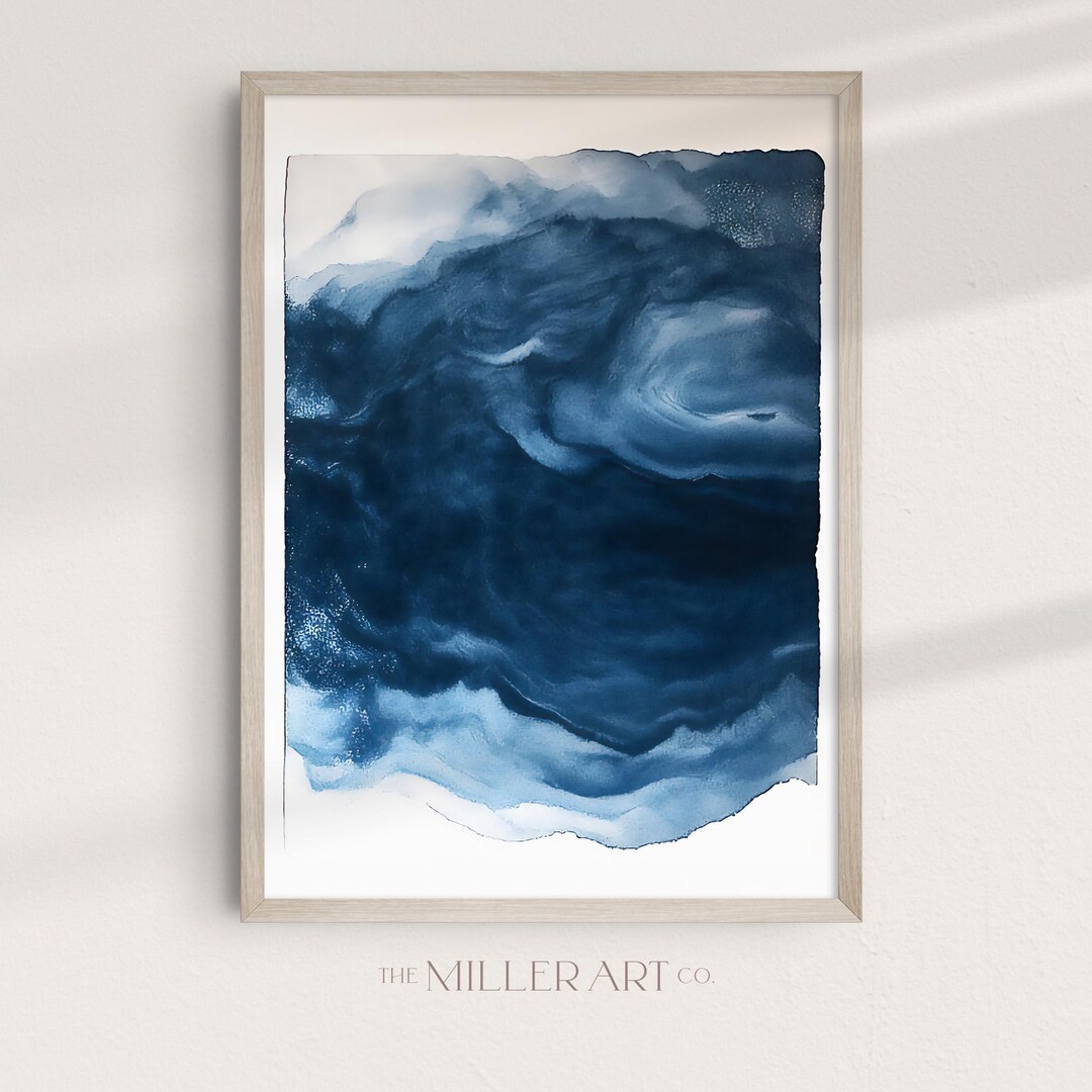 Indigo Painting - Abstract Watercolor Art, Large Dark Blue Contemporary ...