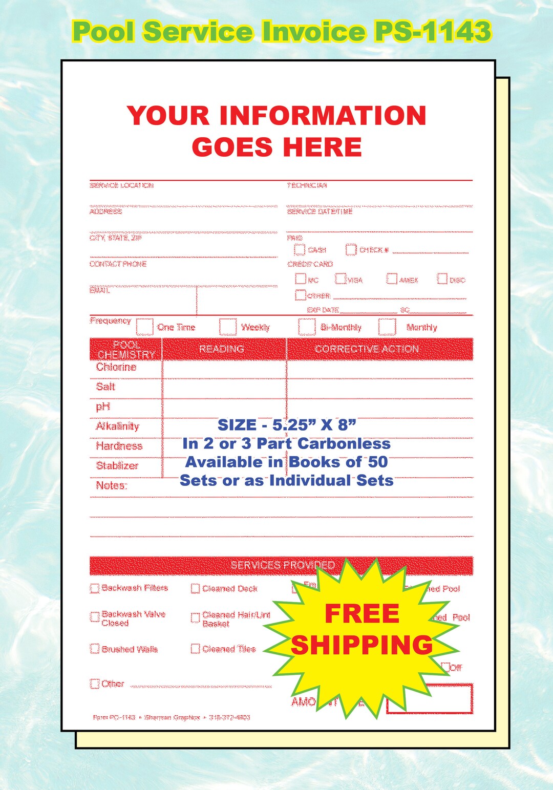 Carbonless POOL SERVICE INVOICE - Etsy