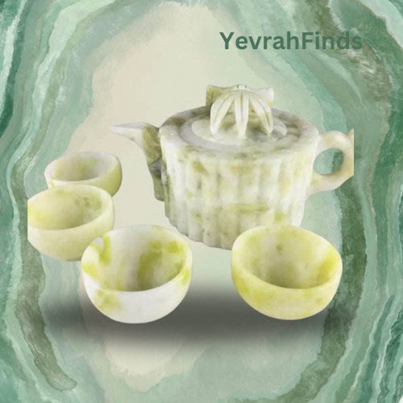 Hand-carved Jade Tea Set Natural Jade Teapot With 4 Teacups, Stone ...
