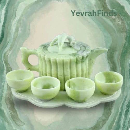 Hand-carved Jade Tea Set Natural Jade Teapot With 4 Teacups, Stone ...