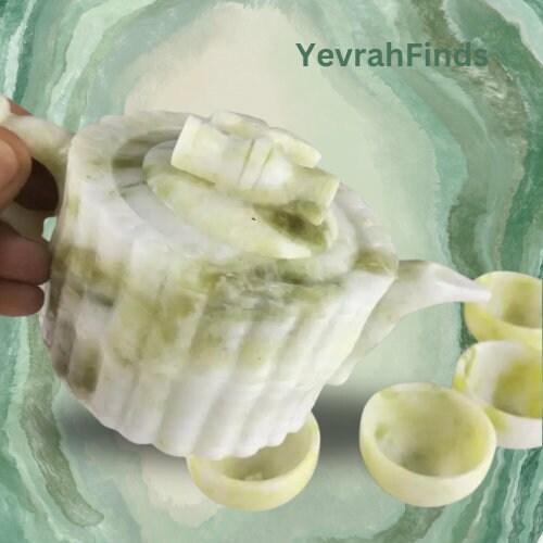 Hand-carved Jade Tea Set Natural Jade Teapot With 4 Teacups, Stone ...
