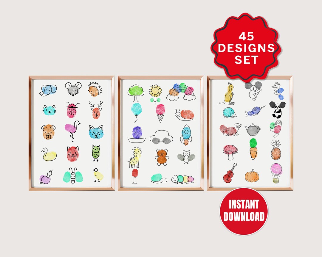 Animal 45 Pictures Fingerprint Set Art, Children's Printable ...