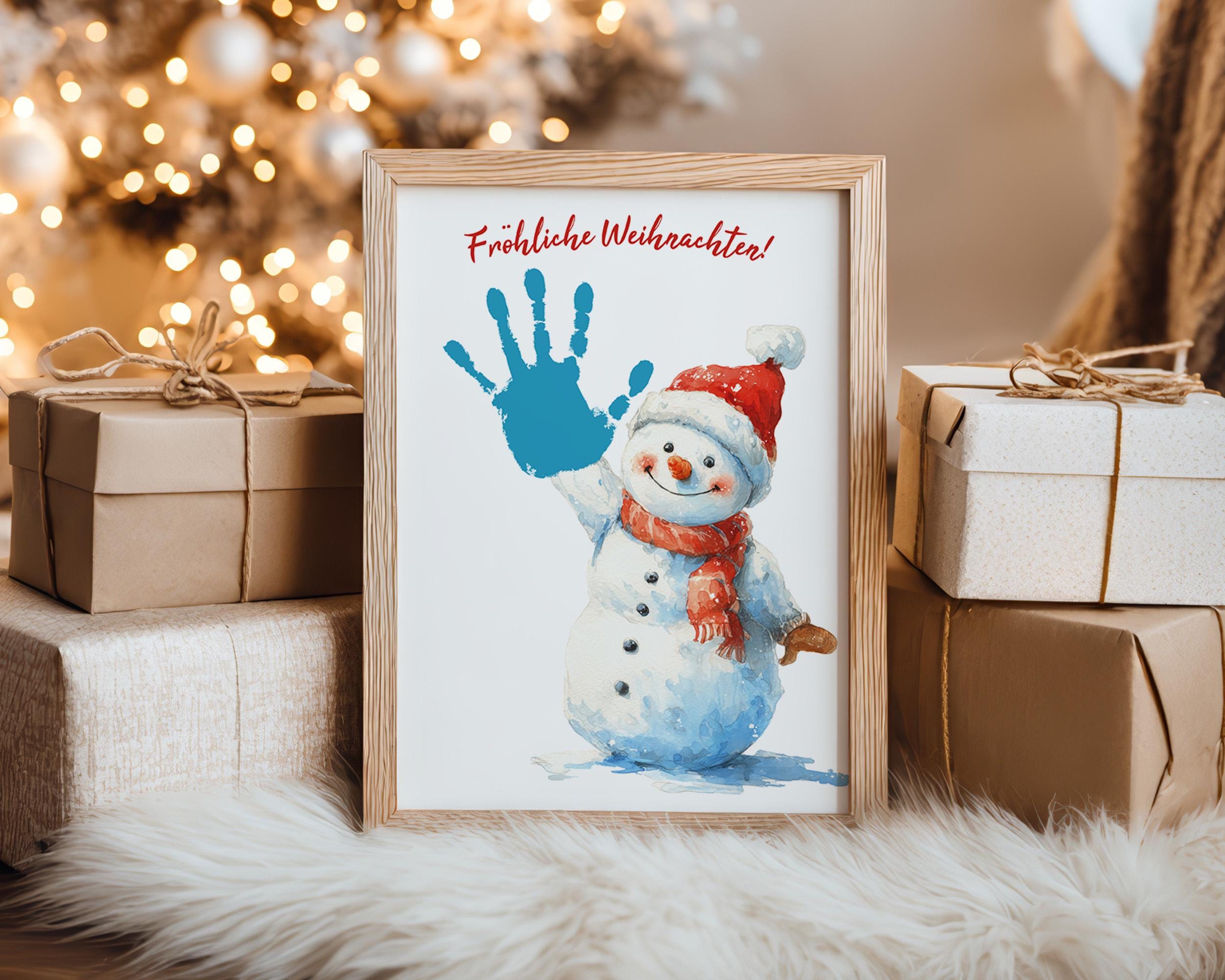 2025 Christmas Handprint Toddler Activity Watercolor Art Print Snowman ...