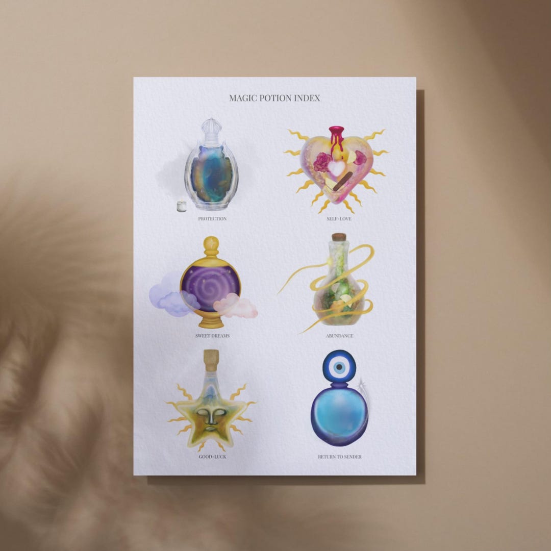 Spell Potion Bottles Poster Matte Vertical Posters, Witchcraft Wall Art ...