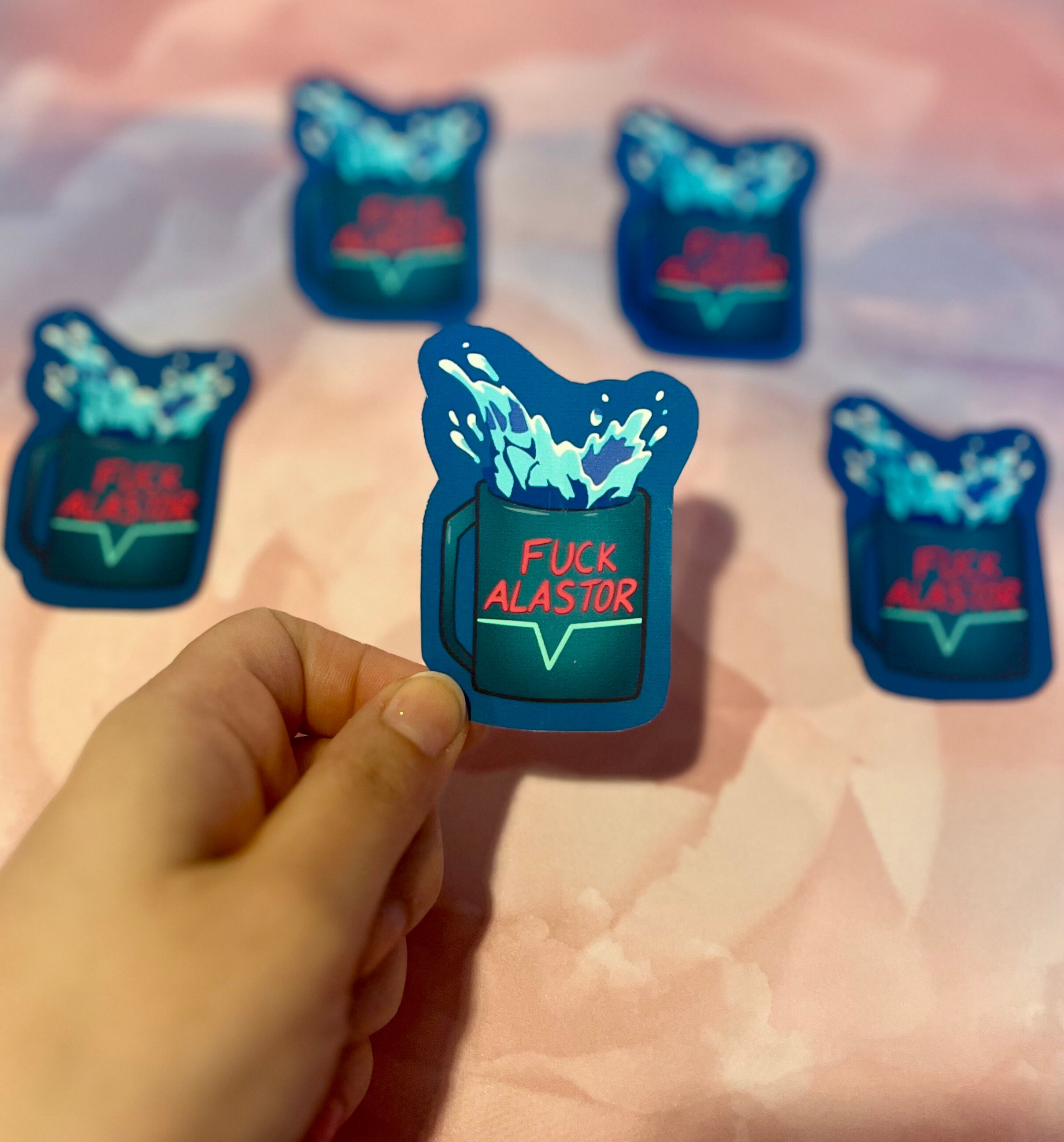 Hazbin Hotel Mug Stickers Fanart Vinyl Water Resistant Alastor Husk Vox ...